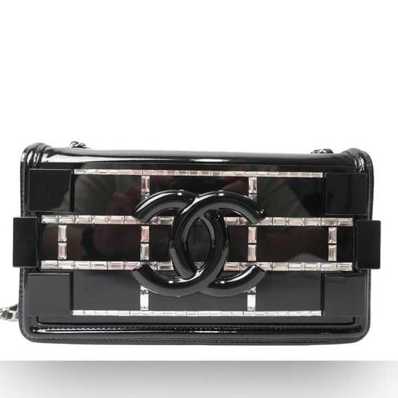 CHANEL | Bags | Chanel Black Patent Plexiglass Brick Bag Leather Cc ...